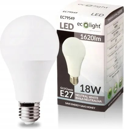 LED žárovka E27 18W = 130W SMD 180W 4000K Neutrální Premium Neblikající Silná