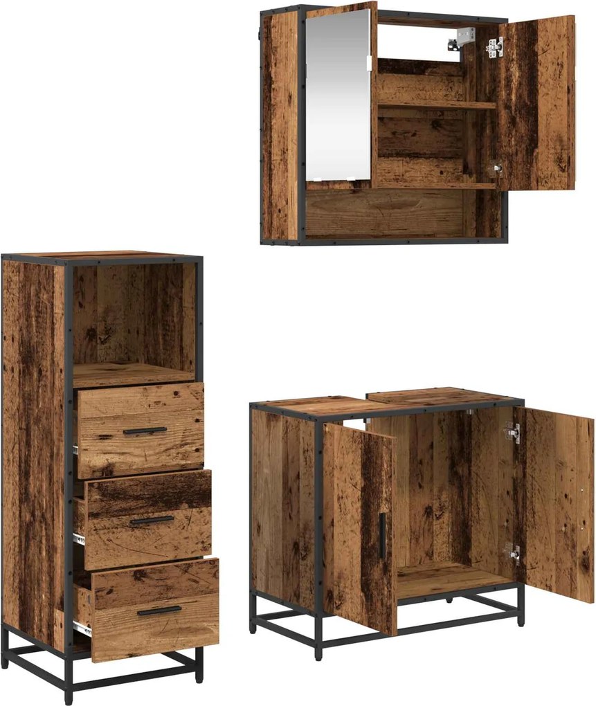 Sada koupelnového nábytku 3 ks Staré dřevo 65 x 33 x 60 cm 3402432