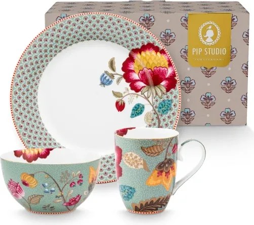 Pip Studio Blooming Tales snídaňová sada, modrá (Porcelánová snídaňová sada)