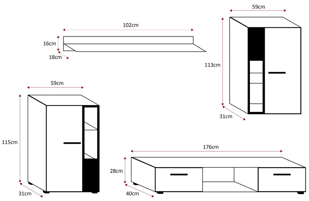 ADRK Obývací stěna SAFIR Provedení: Černo/bílá mat