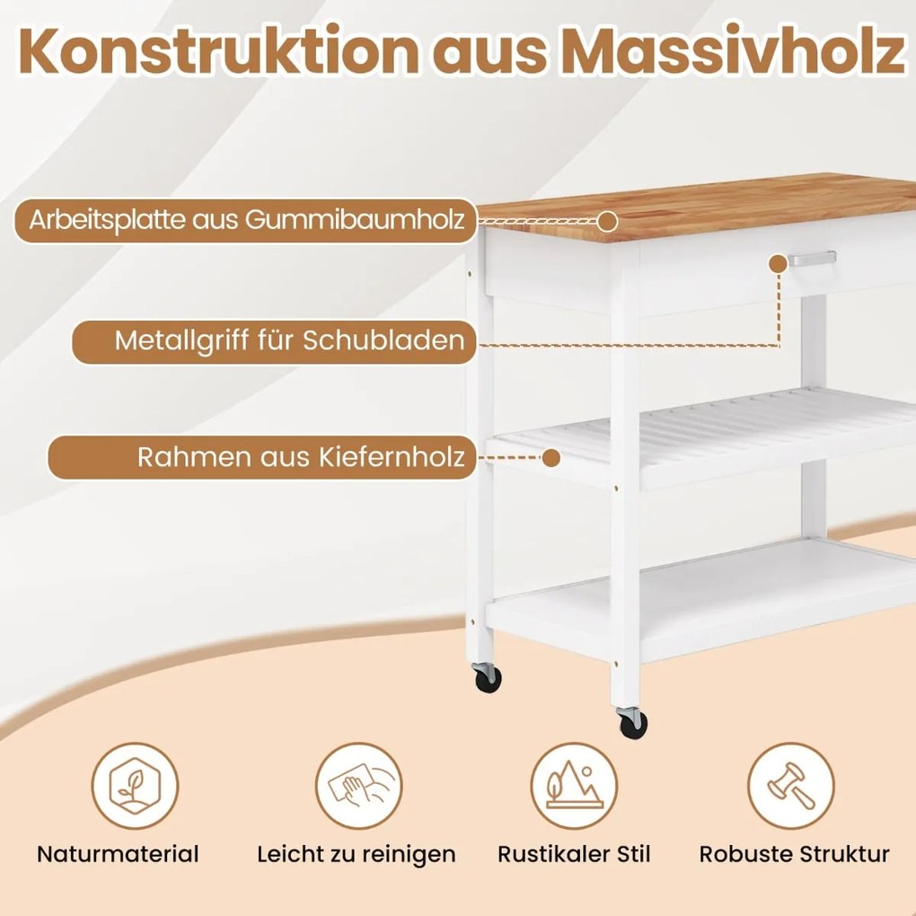 Costway Mobilní kuchyňský ostrůvek s pracovní deskou a zásuvkou kuchyňský vozík