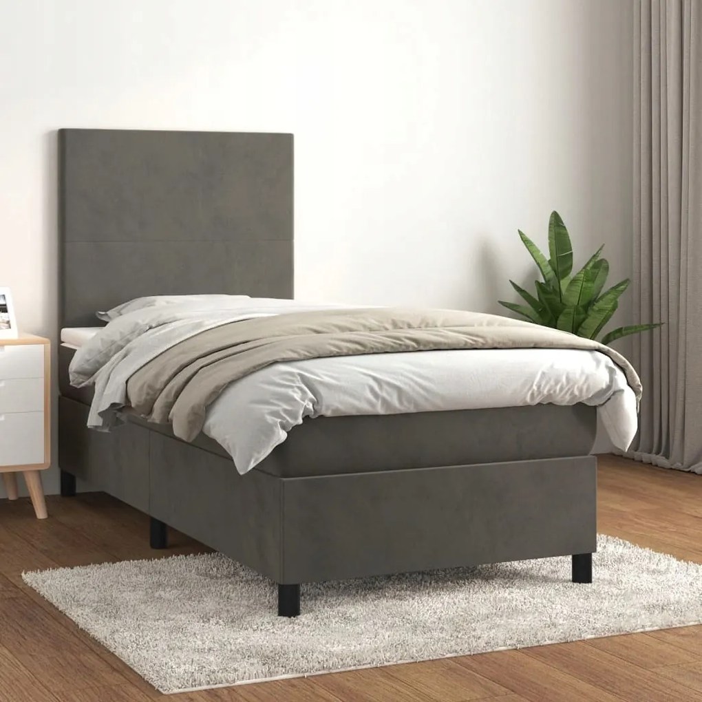 Box Spring Postel S Matrací Samet Tmavě Šedá Hladký design 100 x 200 cm