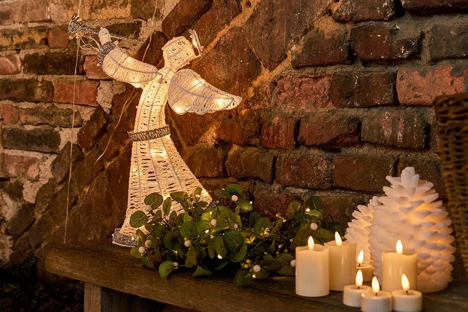 LED světýlka na baterie, kapičky, 5,3 m, teple bílá, 50 diod, zelený drátek, IP44, venkovní, 3 × AA