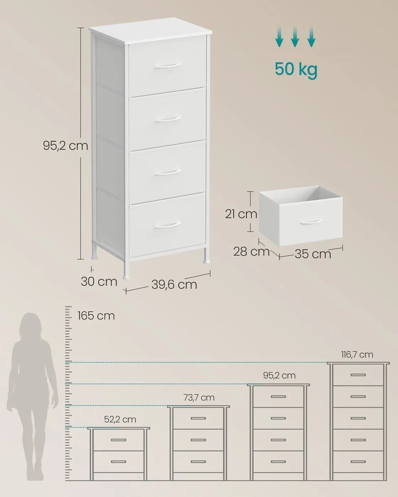 Komoda s látkovými zásuvkami Dopi 39,6 cm bílá