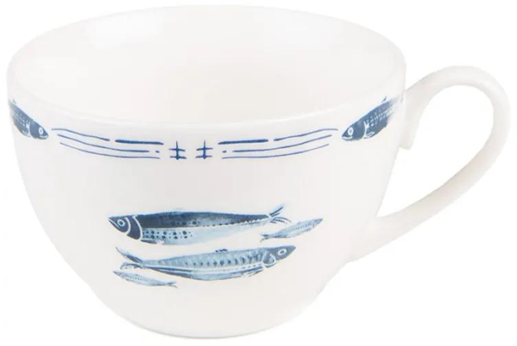 Porcelánový šálek s podšálkem s rybkami  Fish Blue – 12x6x6 cm