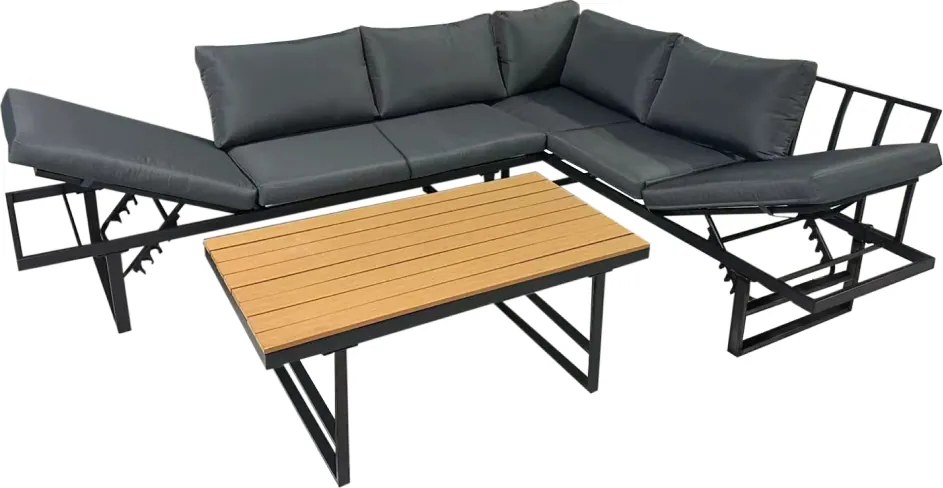 Zahradní set, černá/tmavě šedá/přírodní, ILARIA