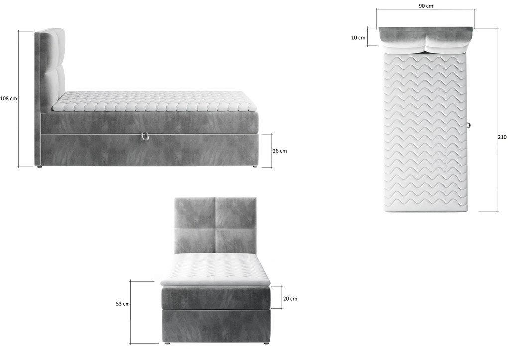 Eltap Čalouněná postel Rivia s úložným prostorem Materiál a barva potahu: Monolith 77 - modrá, Rozměr: 90x200