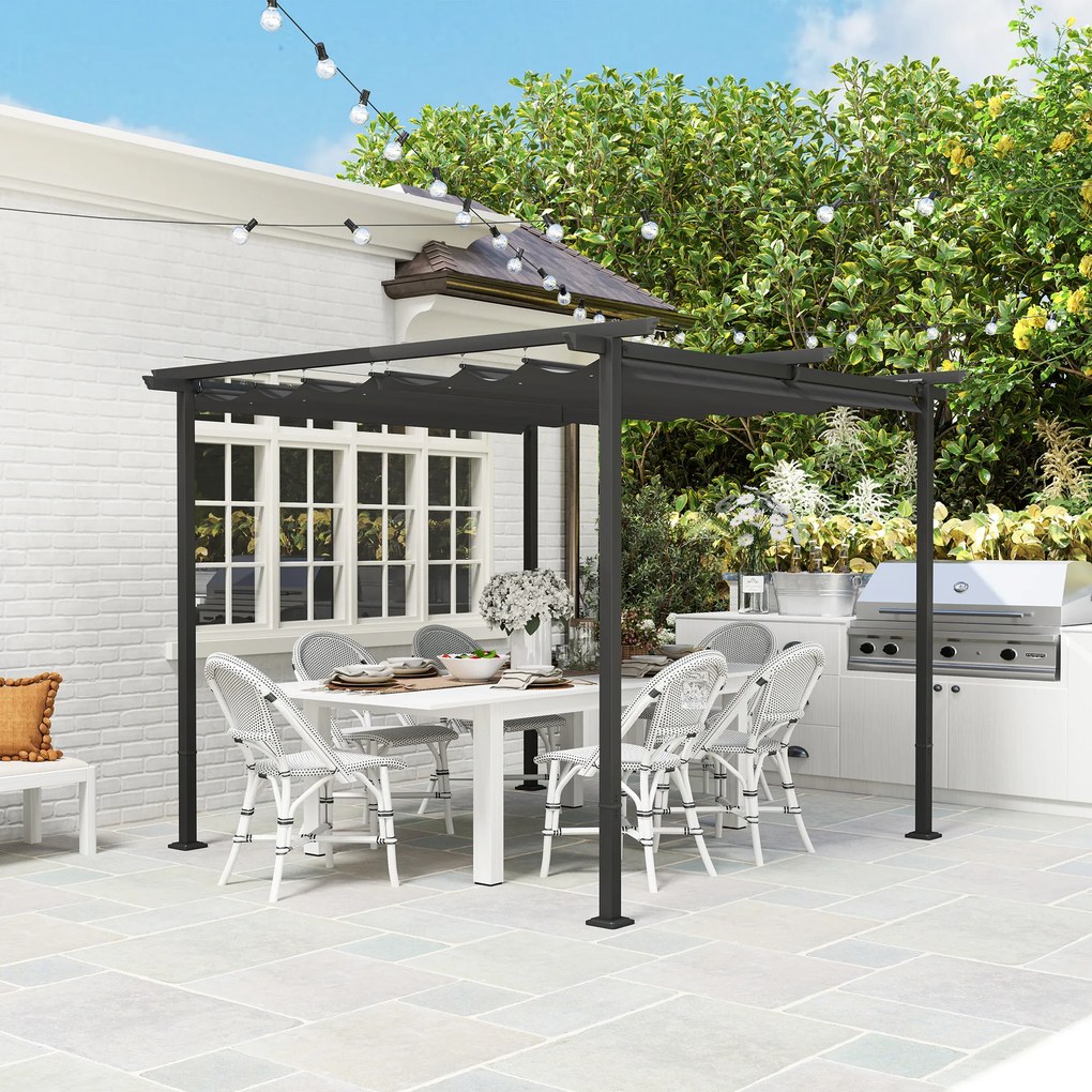 Outsunny zahradní pergola 3 x 3 m s nastavitelnou střechou, kovový rám, ochrana UPF30+, sluneční střecha na verandu, terasu, tmavě šedá