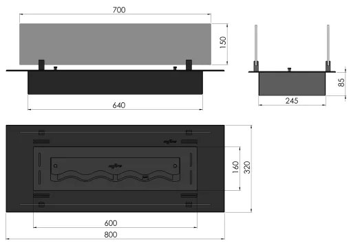 InFire - Vestavěný BIO krb 8,5x80 cm 3,5kW černá