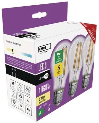 Emos lighting LED žárovka Filament A60 A CLASS/ E27 / 5 W (75 W) / 1 060 lm / teplá bílá 1525283276