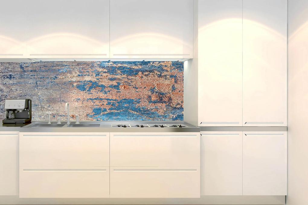 DIMEX | Fototapeta do kuchyně Starý natřený plech KI-180-293 | 180 x 60 cm | šedá, béžová, modrá