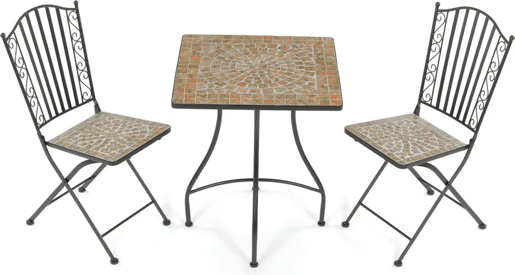 Zahradní set GARDENZEN 1+2 - keramická mozaika / černá kovová konstrukce