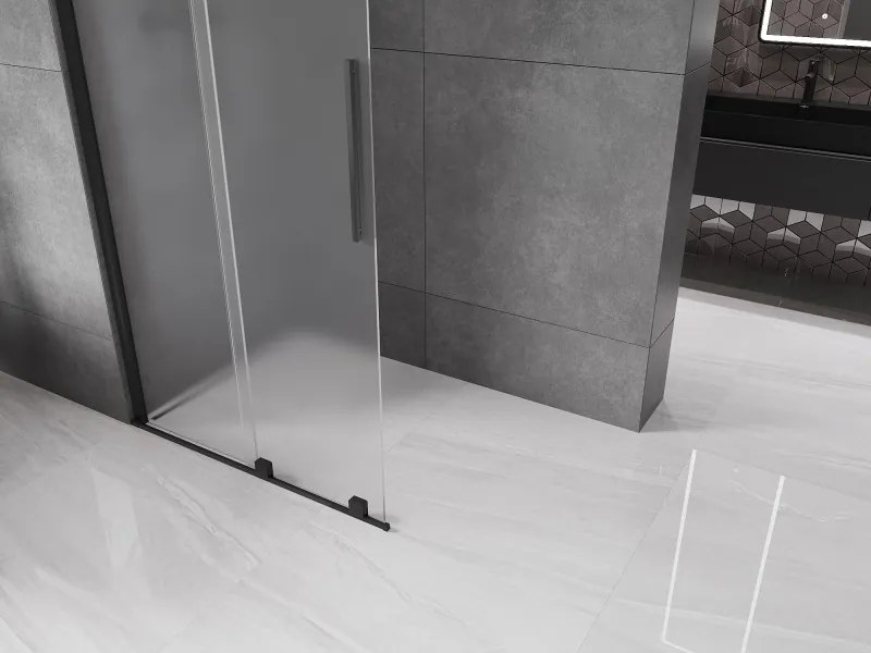 Mexen Velar, sprchová zástěna s posuvnými dveřmi Walk-in 80 x 200 cm, 8mm sklo námraza, černá matná, 871-080-000-33-70