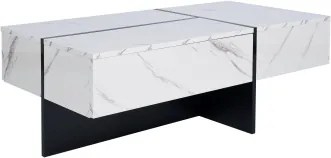 Aosom Konferenční stolek z lesklého imitačního mramoru s LED aplikací Ovladač 3 zásuvky 100cm pro obývák Černobílý