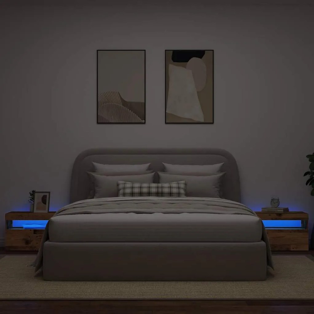 Noční stolek s LED staré dřevo 60 x 35 x 40 cm kompozitní dřevo 3329175