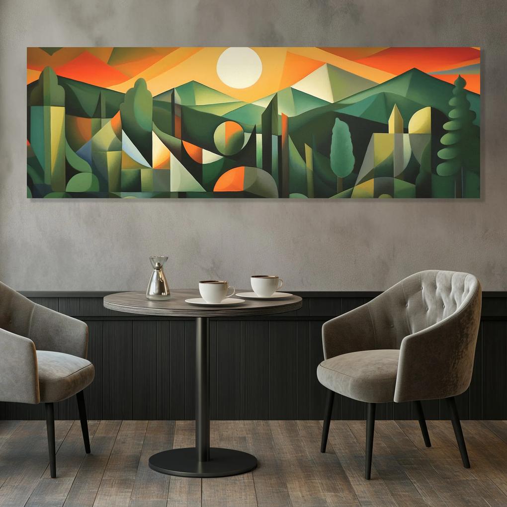 Obraz na plátně - Hory, lesy a západ slunce, abstrakce FeelHappy.cz Velikost obrazu: 120 x 40 cm
