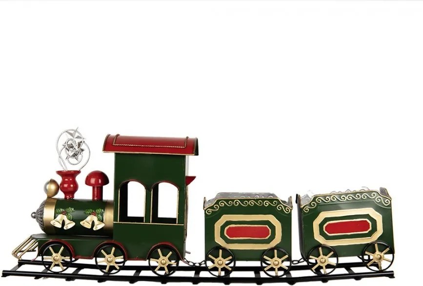 Zelená kovová dekorace vláček Christmas Train - 77*15*33 cm