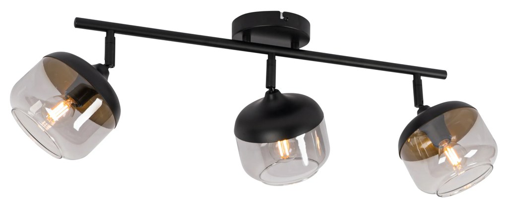 Design bodová černá se zlatem a kouřovým sklem 3-light - Kyan