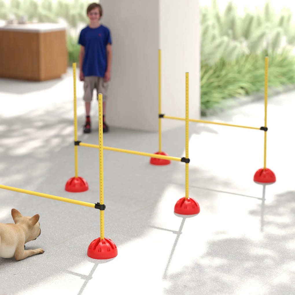 4dílná sada agility pro psy se 4 překážkami a přepravní taškou pro trénink skákání, žlutá barva