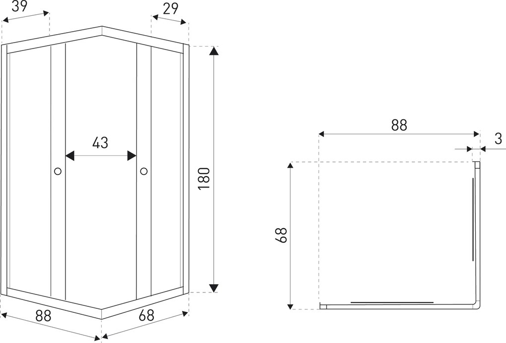 Novoterm Obdélníkový sprchový kout NV-Olga SQ BL 90x70, černý/transparent - bez vaničky