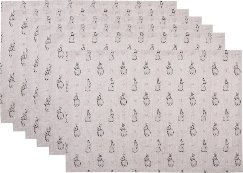 6 ks béžové textilní prostírání s králíčkem Bunny Buddies - (6) 48*33 cm