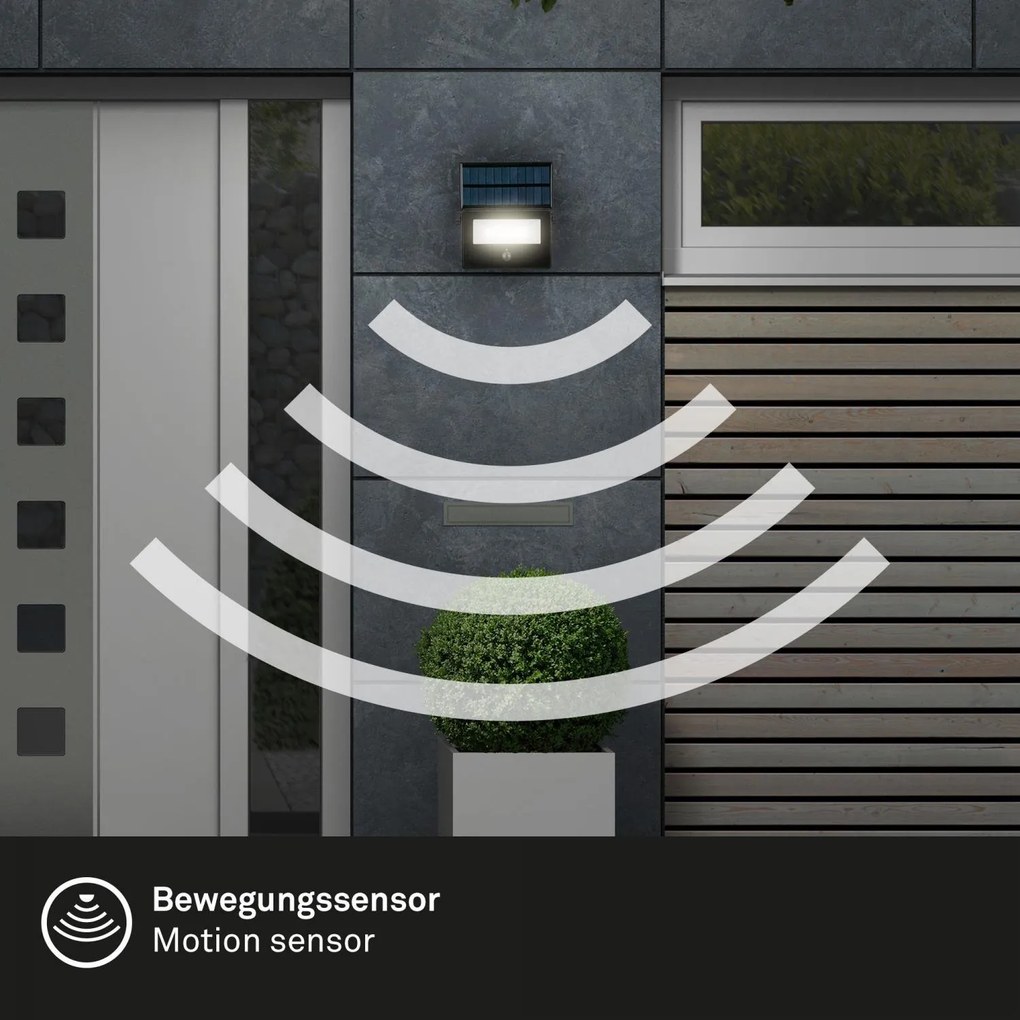 BRILO 3856015 Solární LED venkovní nástěnné svítidlo vč. IR senzoru, černé, 5W, 400 lm, sklo/plast - BRILO