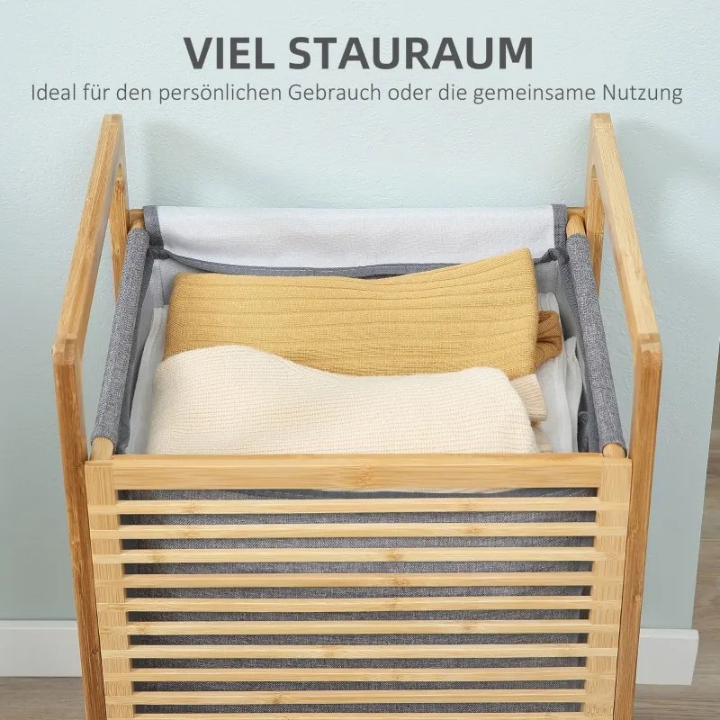 HOMCOM Koš na prádlo s omyvatelnou taškou, bambus / polyester, 40 x 35 x 60,5 cm 850-151