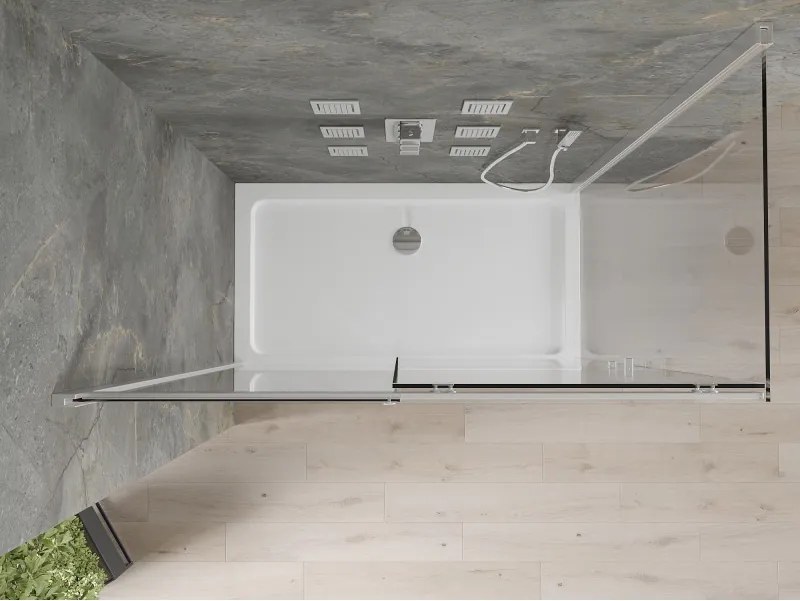Mexen Omega posuvný sprchový kout 140 x 80 cm, 6mm sklo, chromový profil-čiré sklo + slim sprchová vanička 5cm, 825-140-080-01-00-4010