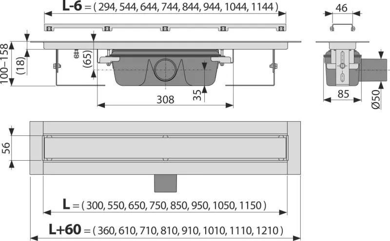 ALCA Podlahový žlab bez okraje s roštem pro vložení dlažby APZ15-550
