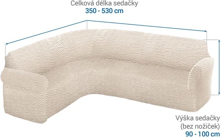 Bielastické potahy CRISTINA smetanová rohová sedačka (š. 350 - 530 cm)