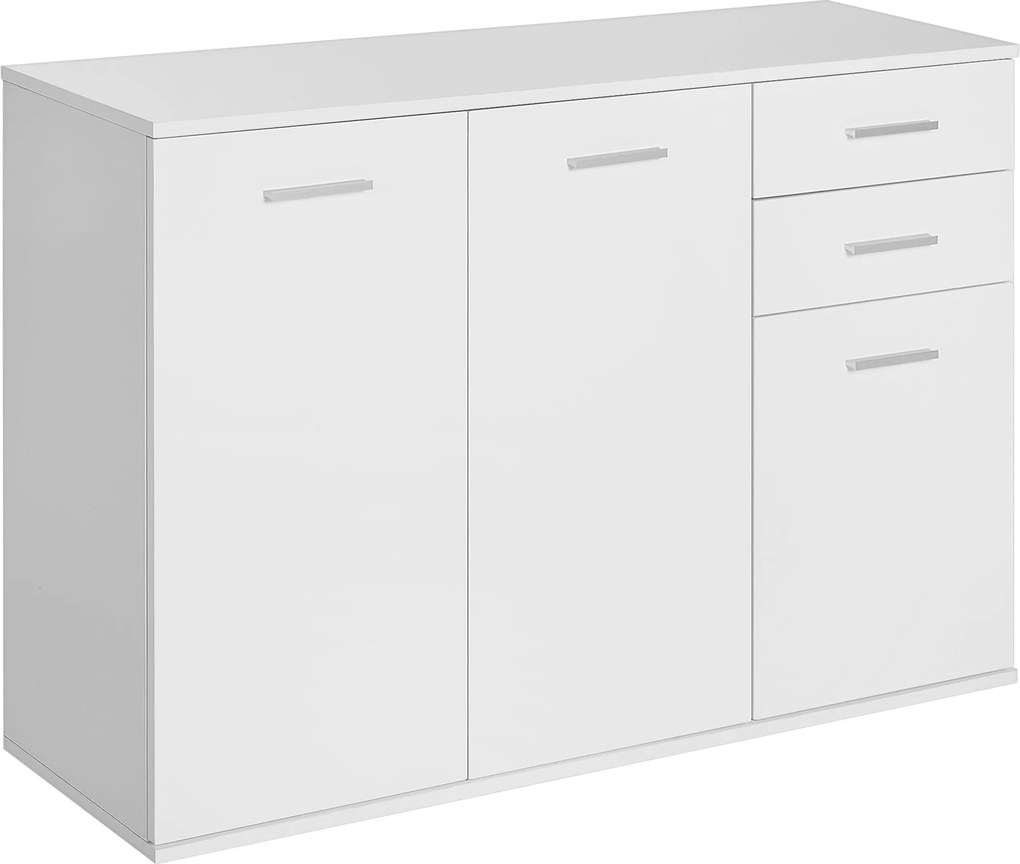 HOMCOM Kuchyňská Komoda se 2 Dveřmi a 2 Zásuvkami v Moderním Stylu pro Jídelnu 106x35x76cm Leskle Bílá | Aosom
