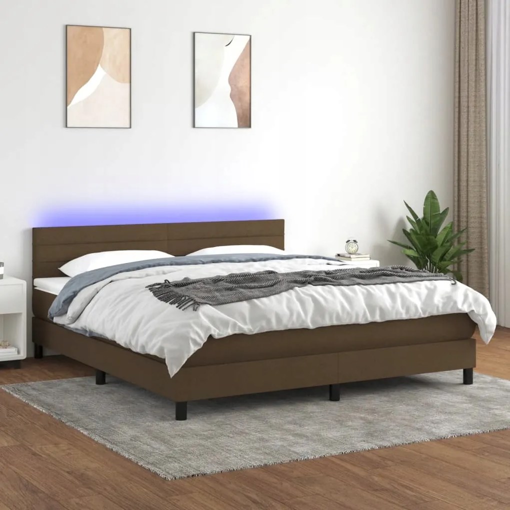 Box Spring Postel S Matrací A Led Textil Tmavě Hnědá vodorovné pruhy 160