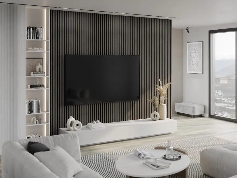 Mexen Lam-F, akustické stěnové lamely 275 × 30 cm, plstěný podklad 8 mm, technická dýha, dub onyxový, S105-275307-3015-010