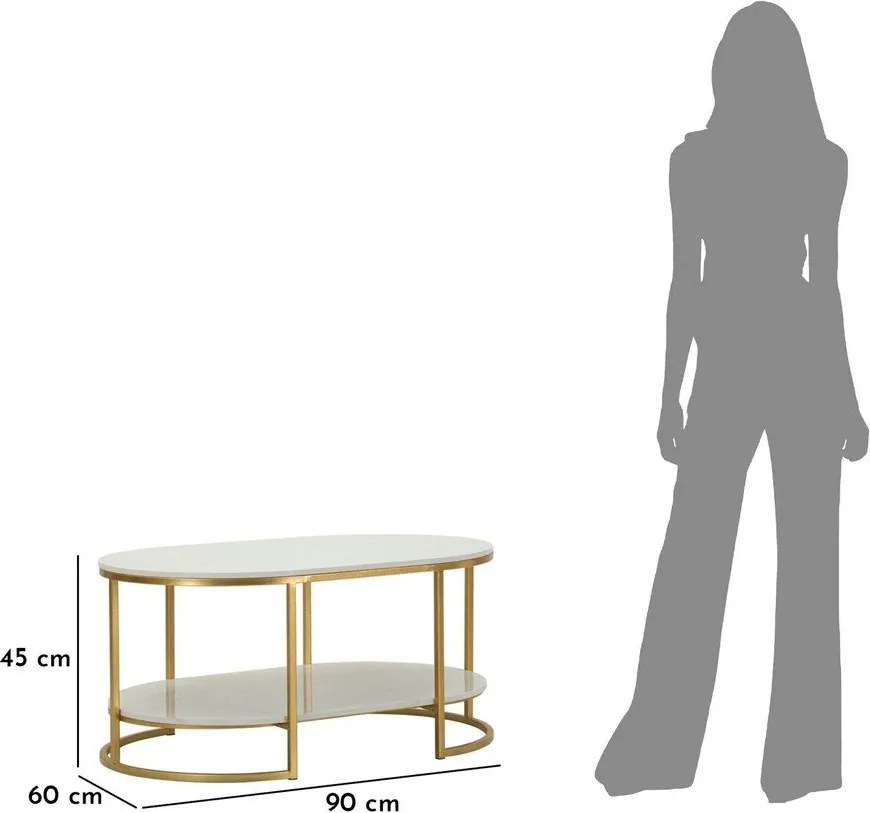 Bílý/ve zlaté barvě konferenční stolek s mramorovou deskou 60x90 cm Izmir – Mauro Ferretti