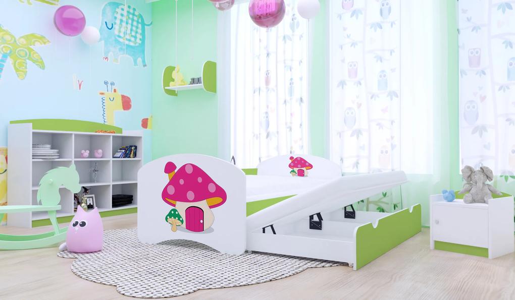 Svět pokojů Dětská postel Kevin pro dvě děti - růžový hříbek + matrace zdarma Barva: Zelená, Rozměr: 200x90 cm (+750 Kč), Zábrana: NE