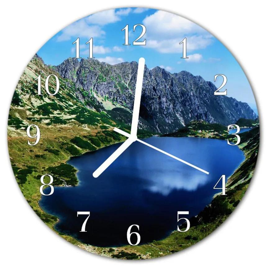 Nástenné skleněné hodiny Jezero hory