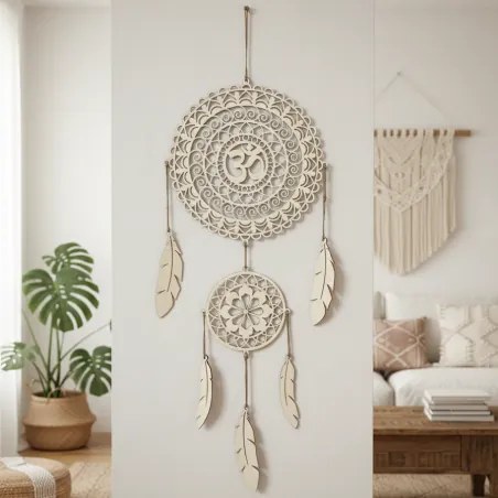 Dřevěný lapač snů OM Mandala - Boho dekorace na zeď I SENTOP PR0001