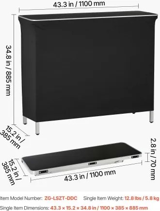 Skládací přenosný barový stůl, 1100 × 385 × 885 mm VEVOR – BXSBTZZDZJDCZ5RNW001V0