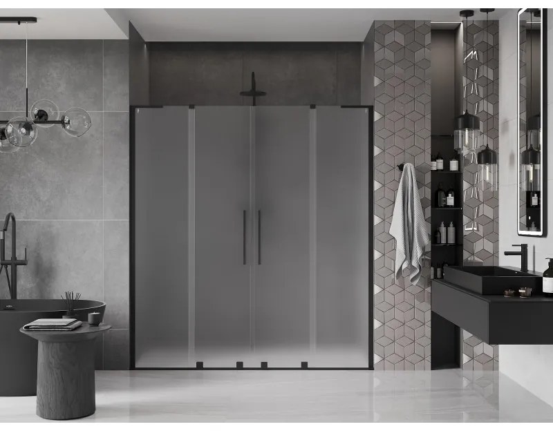 Mexen Velar L Duo, posuvné sprchové dveře do otvoru 170 cm, 8mm sklo námraza, černá matná, 871-170-003-32-70