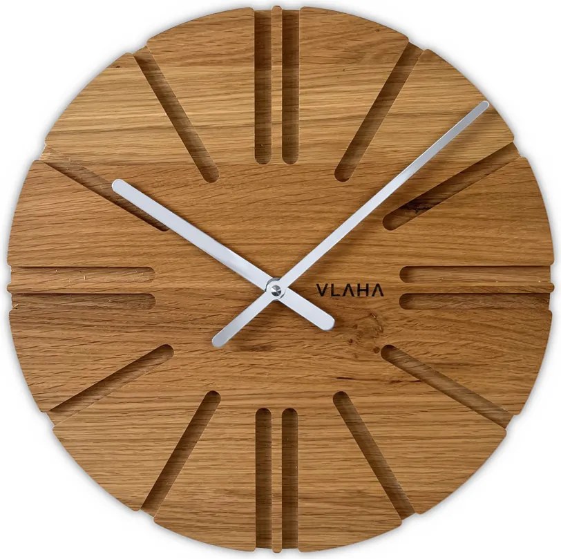 VLAHA Dubové hodiny ATELIER vyrobené v Čechách se stříbrnými ručkami ⌀32,5cm VCT1151