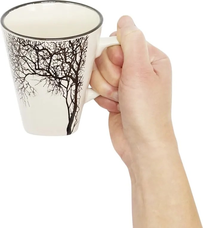 Kameninový hrnek Strom, 350 ml – s bílým podkladem a severským motivem stromu