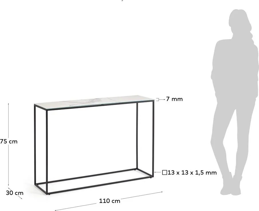 Černobílý konzolový stolek s keramickou deskou 30x110 cm Rewena – Kave Home