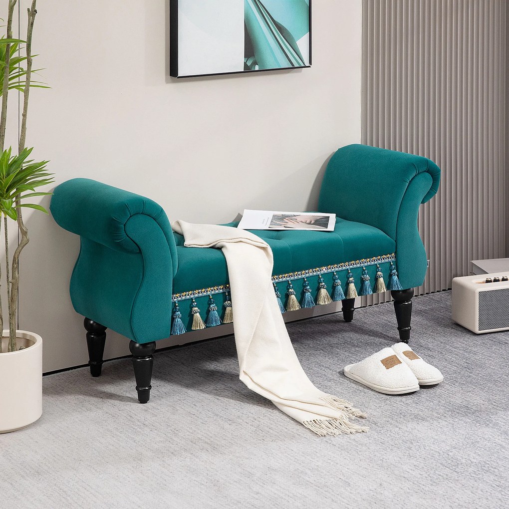HOMCOM Luxusní čalouněná lavice se sametovým vzhledem 117 x 40 x 58 cm do obývacího pokoje ložnice šedá stylová a pohodlná | Aosom.de