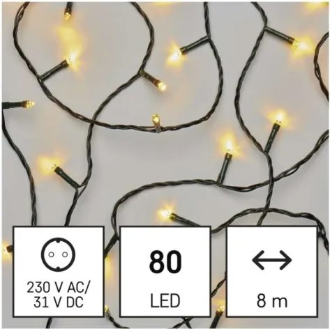 Vánoční osvětlení EMOS D4AW22 80LED řetěz 8m teplá bílá programy s časovačem