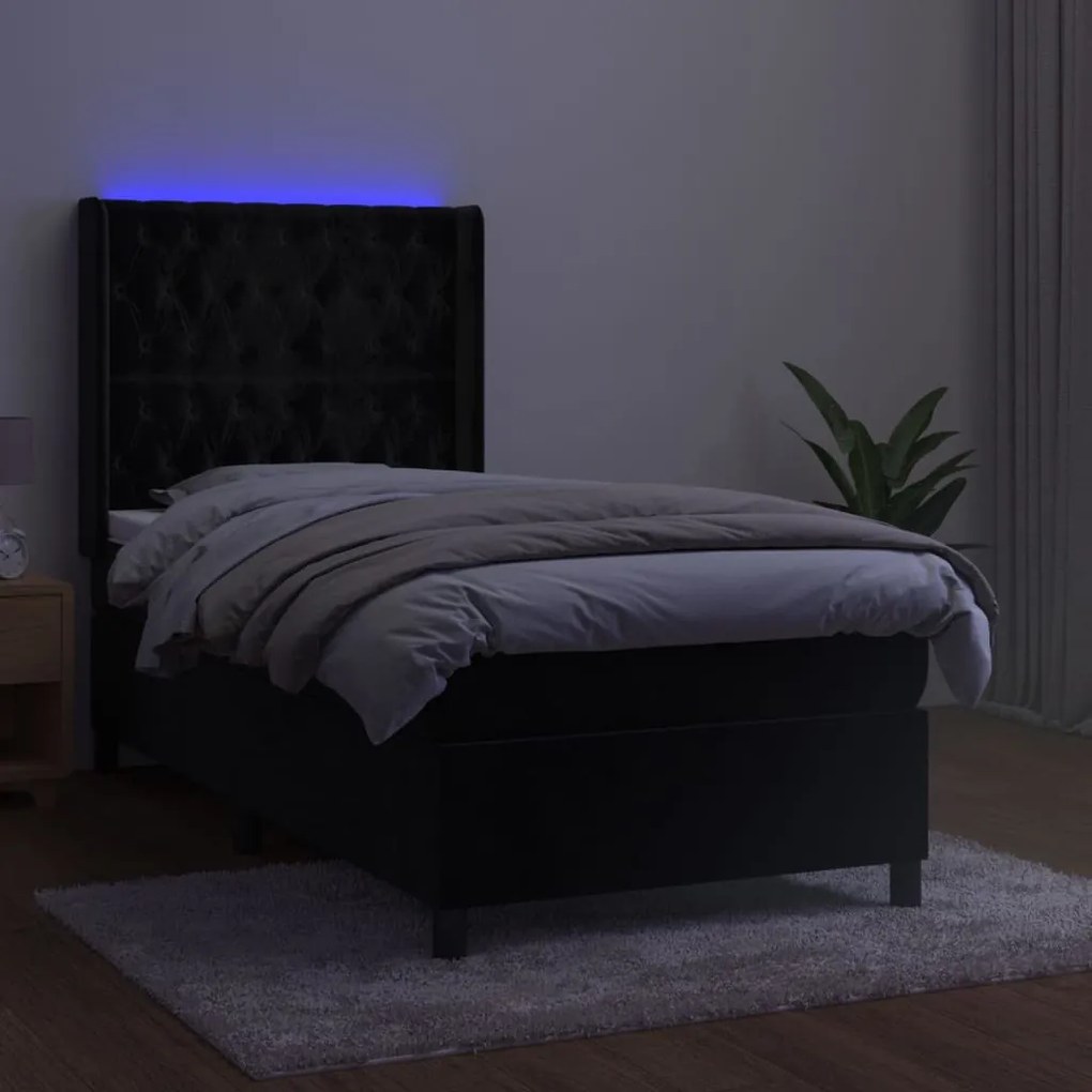 Box spring postel s matrací a LED černá 80 x 200 cm samet 3139711