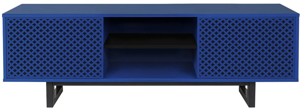 OnaDnes -20% Tmavě modrý lakovaný vzorovaný TV stolek Woodman Camden 150 x 40 cm