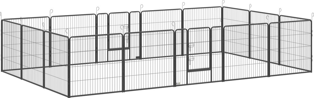 Ohrádka pro štěňata, 16dílný skládací výběh pro štěňata s dvířky pro malé a střední psy, 3,2 x 3,2 x 0,8 m, šedá barva