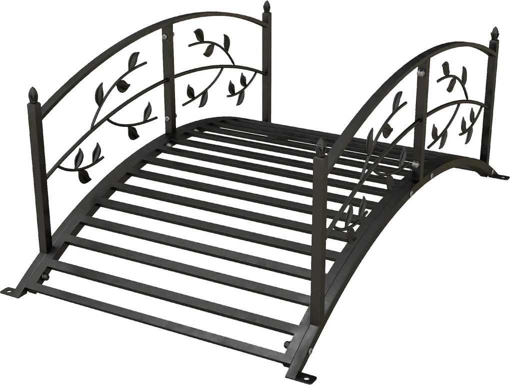 Zahradní most Outsunny - Most přes rybník - Zahradní dekorace rozměry 119D x 67Š x 47V cm s motivem vinné révy, ocelový černý zábradlí