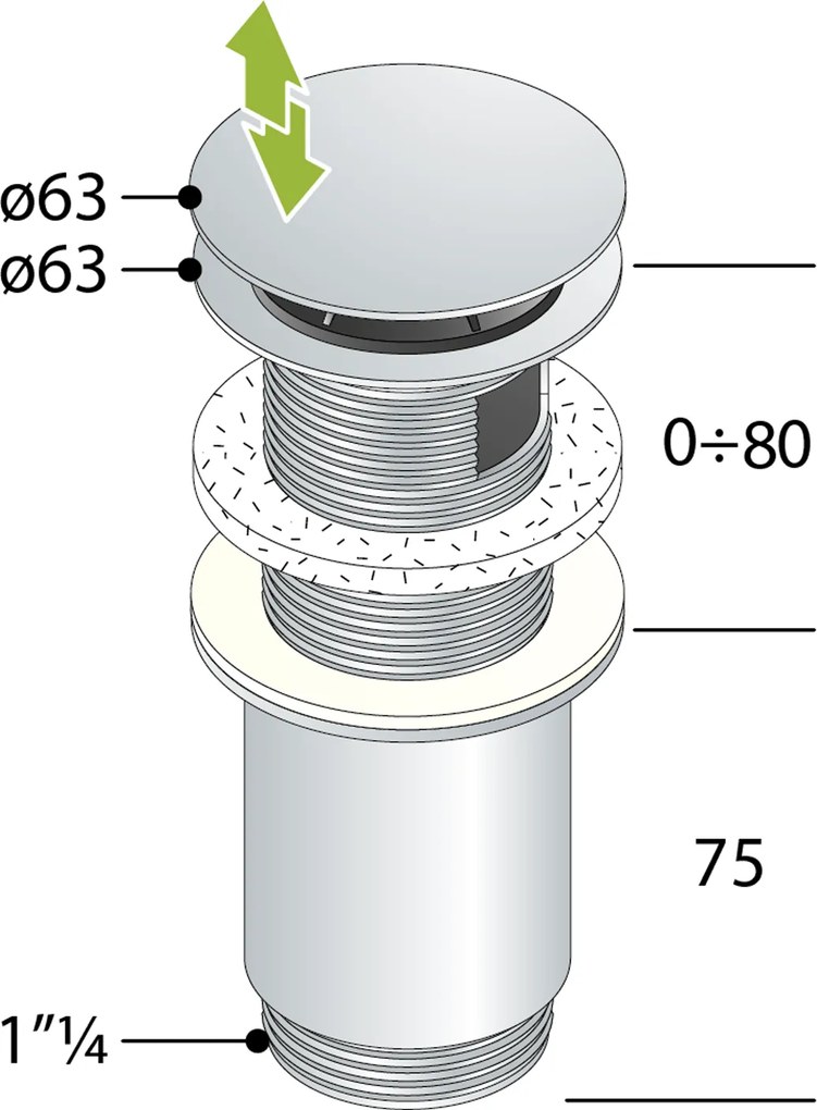 Omp Tea Umyvadlová výpust 5/4“, click-clack, velká zátka, max 80mm, zlato mat 7533.370.5.36