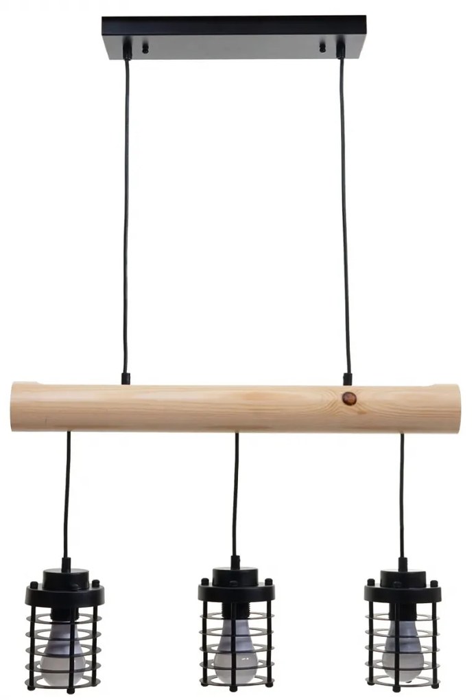 Závěsné svítidlo H82 industrial, klietka 3 74208 - kov / dřevo - Černá
